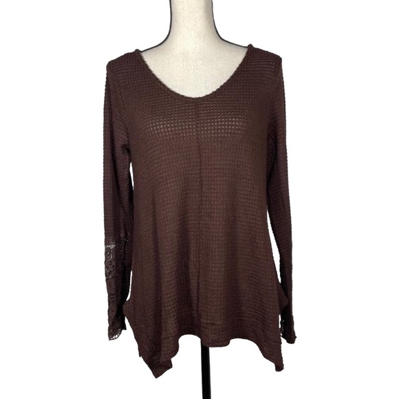 VENUS | Sweaters | Venus Brown Scoopneck Waffle Knit Draping Hem Raglan ...